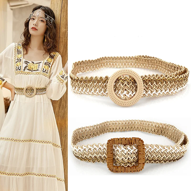 Bohemian-Wide-Belt-Vintage-Female-Weave-Straw-Waistband-Summer-Round ...