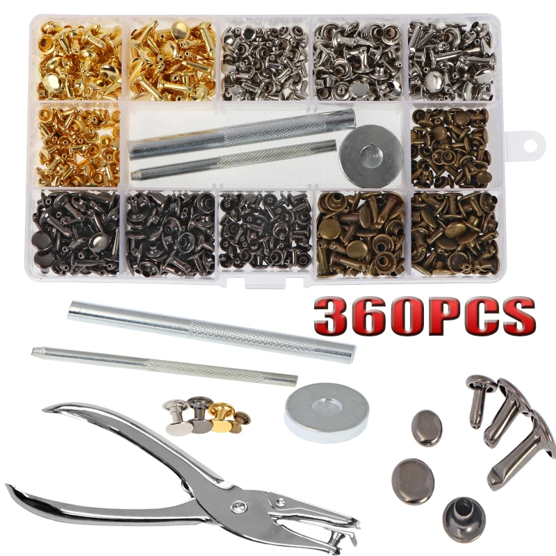 360pcs Copper Leather Double Cap Rivets Tubular Metal Studs Fixing Tool ...
