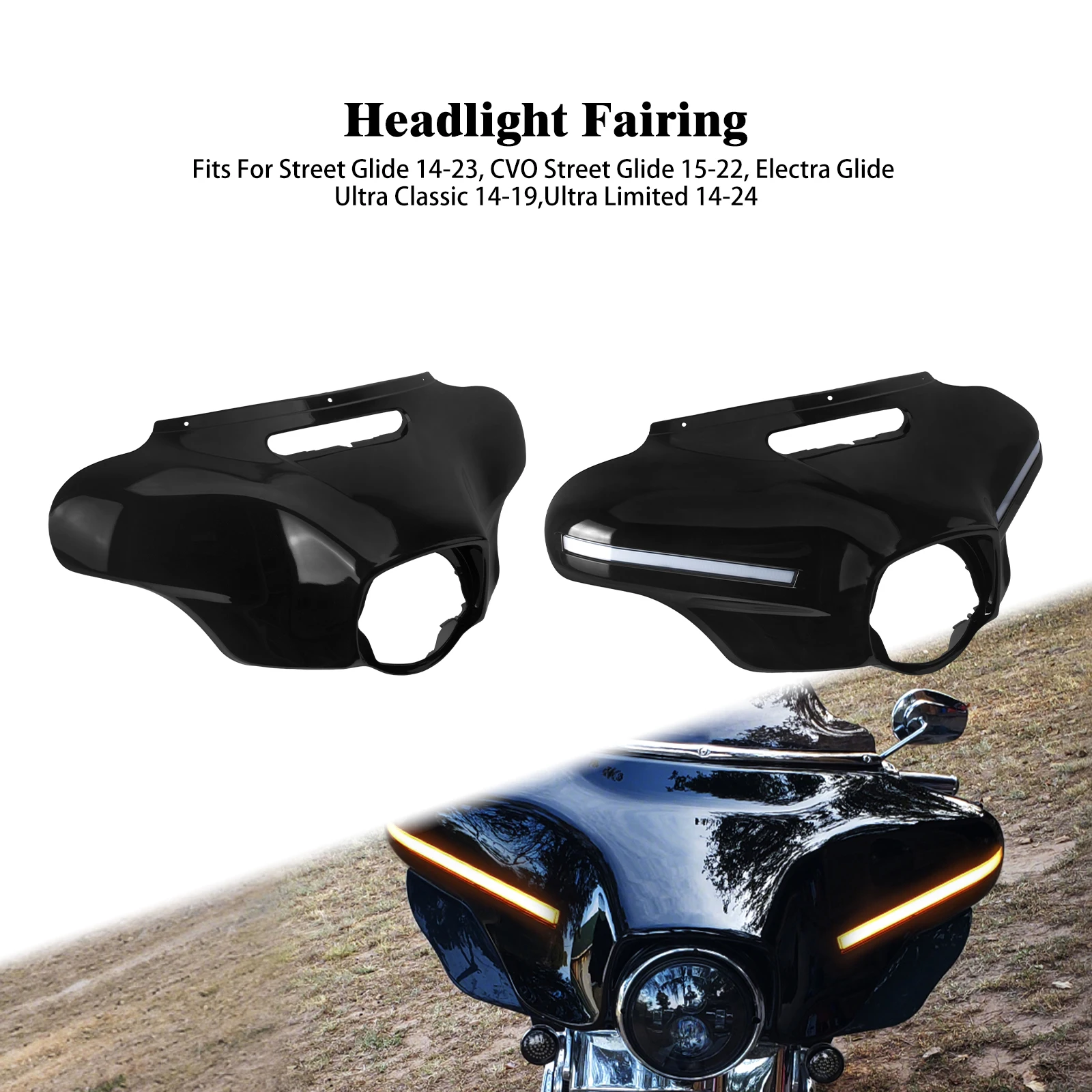 Motorcycle Front Headlight Fairing With LED Light Batwing Outer Cowl ...