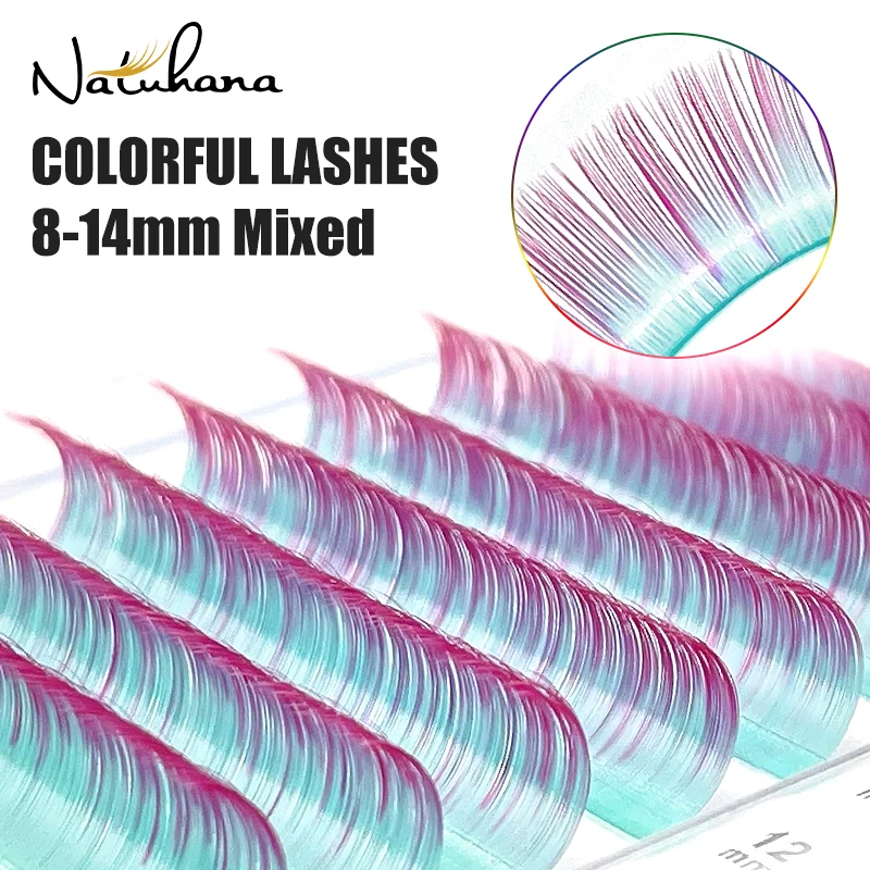 Natuhana Maquiagem Mix Color Lashes Soft Natural Synthetic Mink Rainbow ...