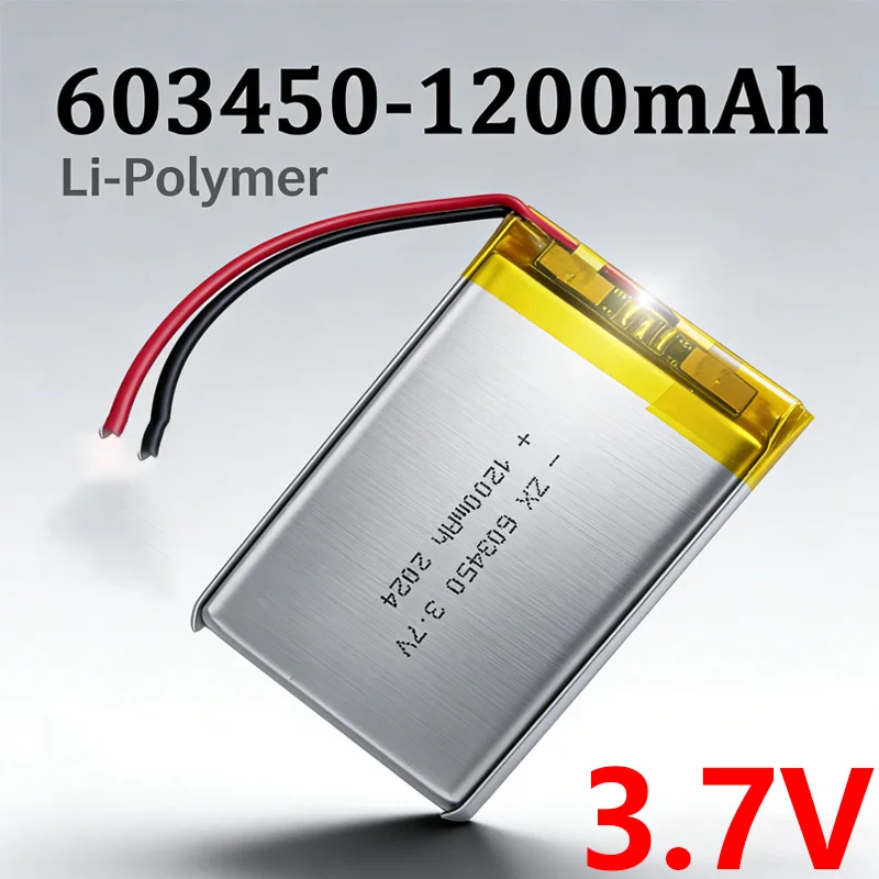 603450 3.7V 1200mAh Lithium Polymer LiPo Rechargeable Battery with jst ...
