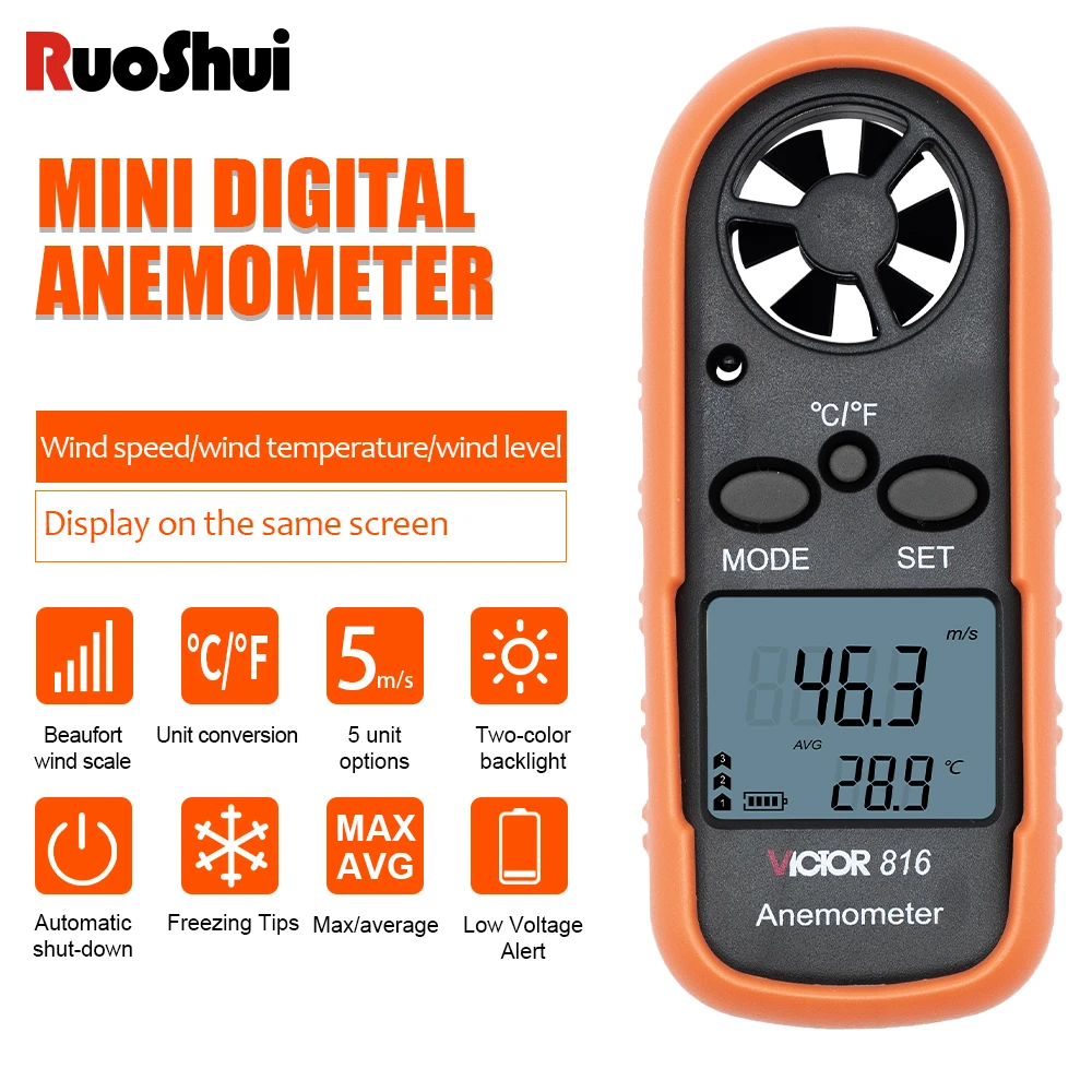 Handheld Anemometer Wind Speed Meter Wind Detector Gauge Airflow Meter ...