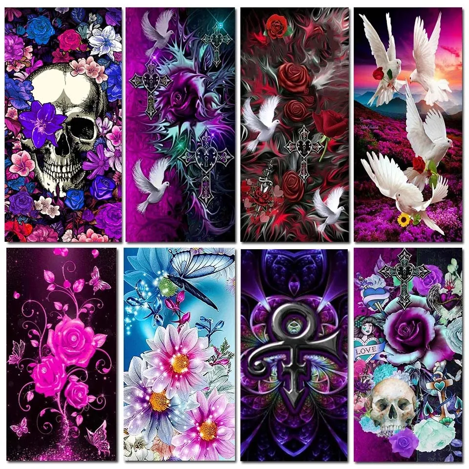 Large Fantasy Gothic Rose Diy Diamond Painting Dove Skull Full drill ...