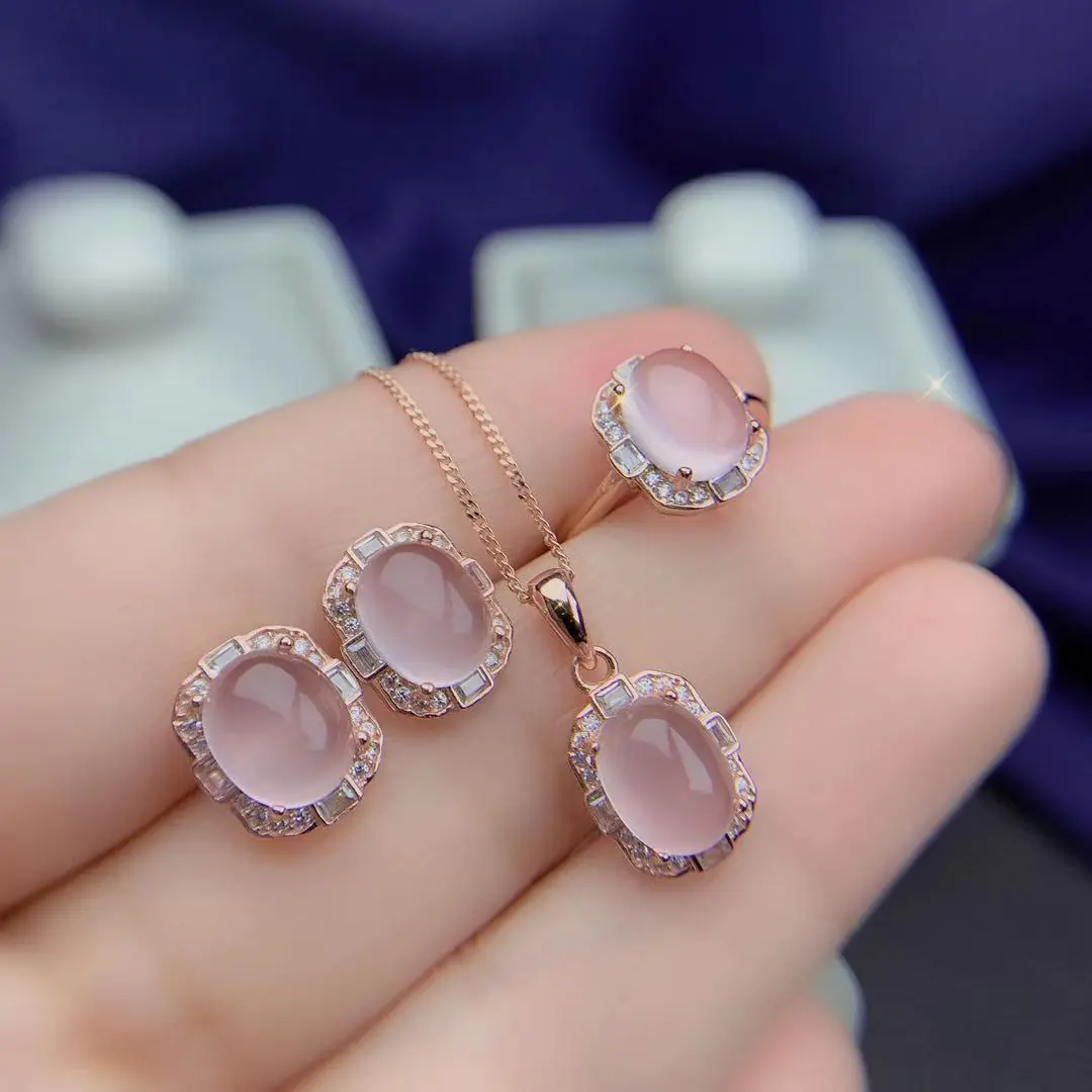 Natural Rose Quartz Jewelry Set for Wedding Total 6ct Rose Quartz Ring ...