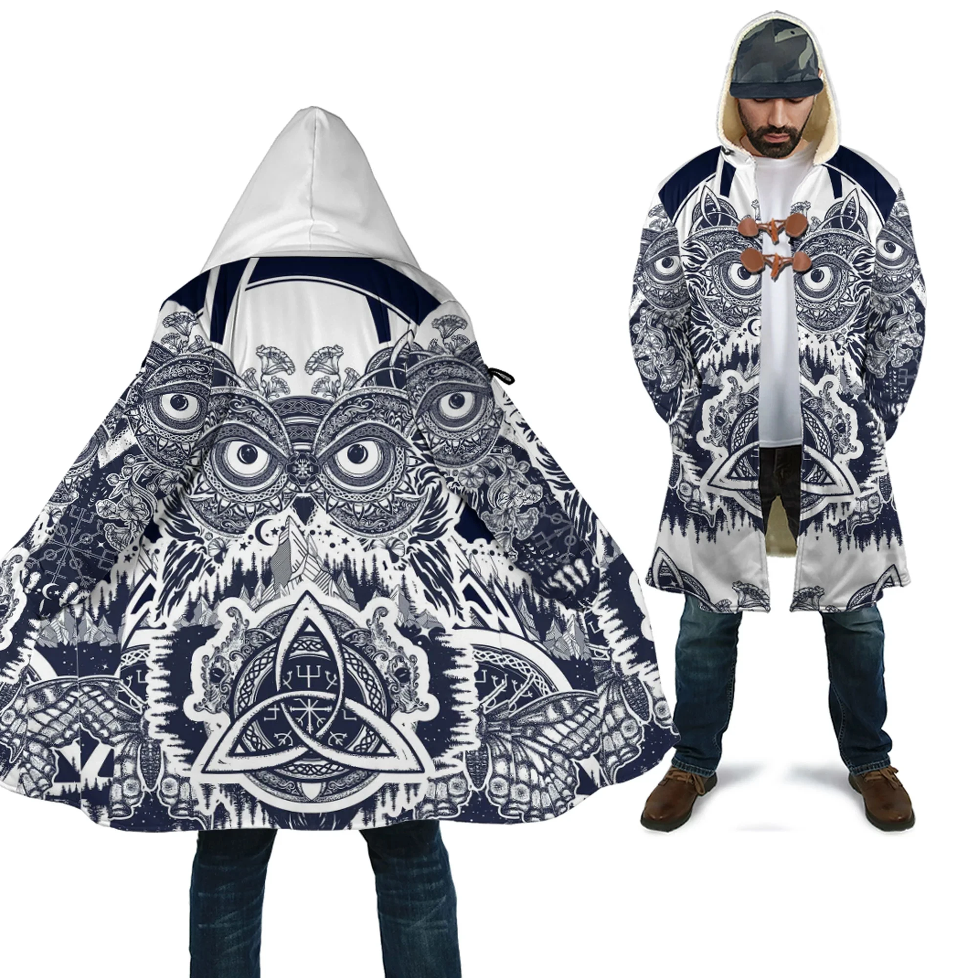 Winter-Fashion-Hooded-Cloak-Raven-and-Vedvisir-Tattoos-3D-Printing-Men ...