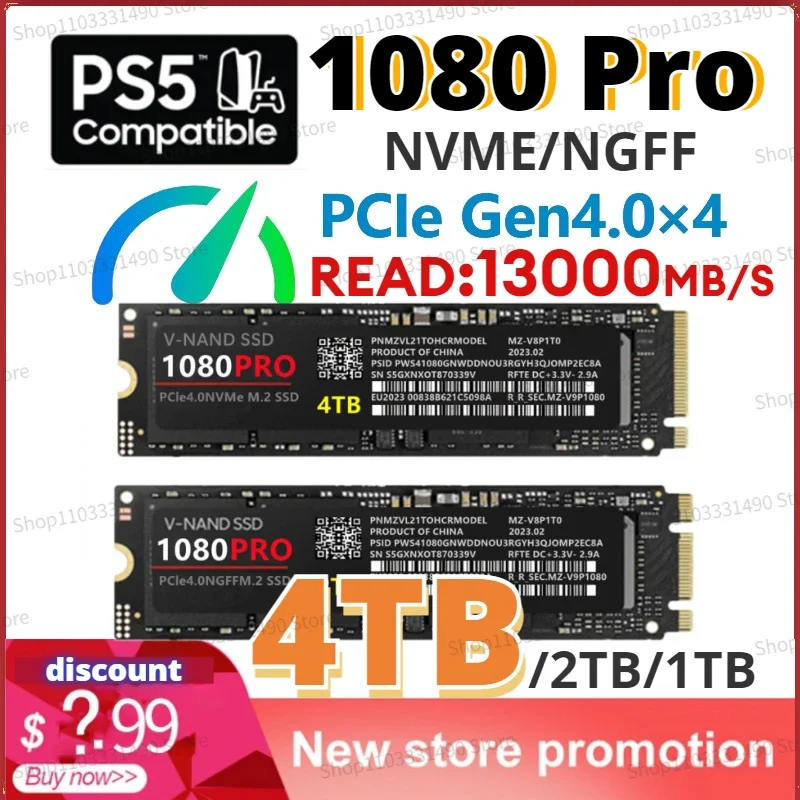 1080 PRO 내장 솔리드 스테이트 드라이브 디스크, PS5 노트북 게임 데스크탑 노트북 게이머 M.2 용, 4TB SSD ...