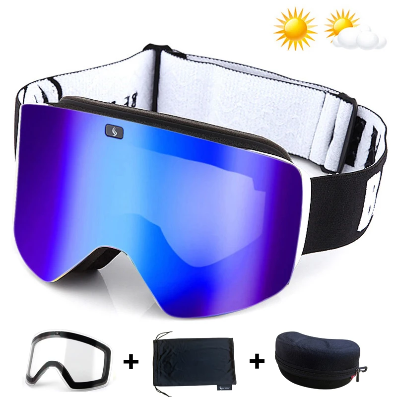 Ski Goggles with Magnetic Double Layer Clear Lens Skiing Anti-fog UV400 ...