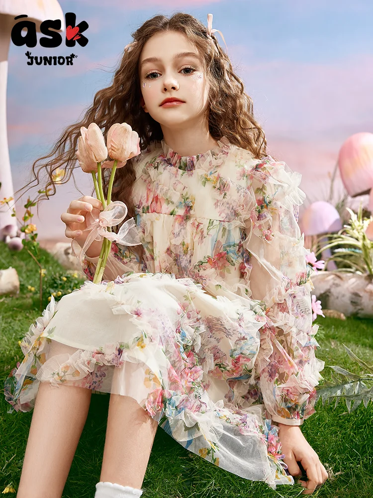 Tween menina primavera outono malha longo casual verão estampa floral ...