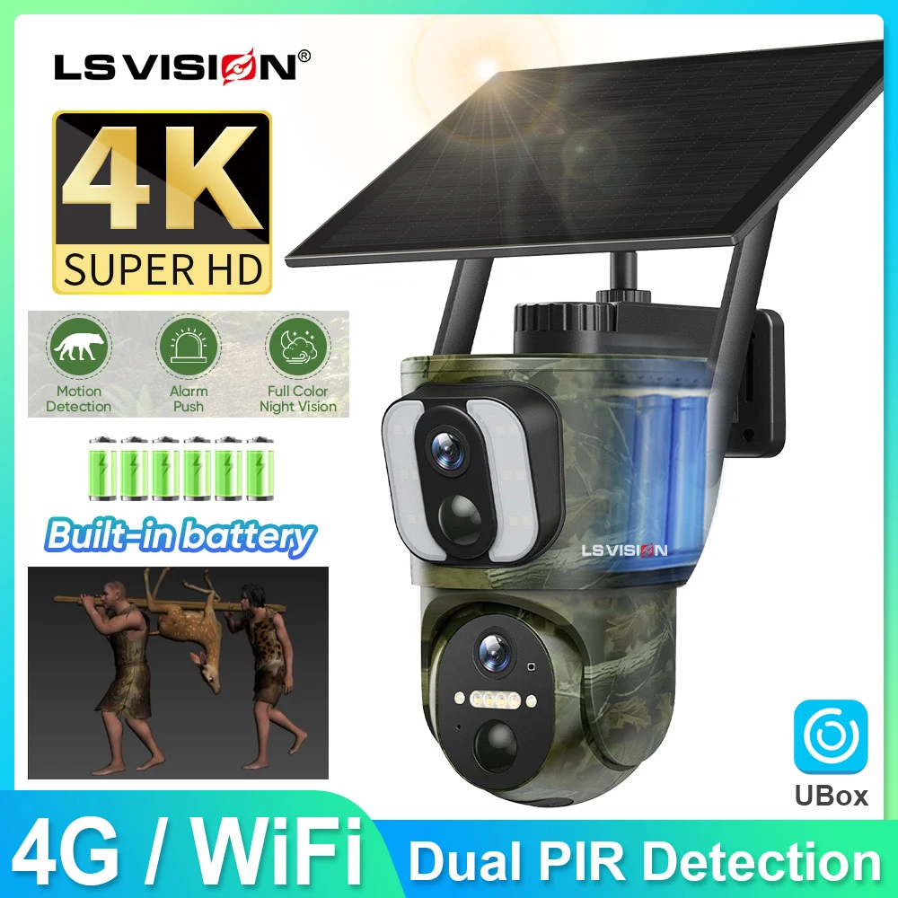 LS VISION Solar Trail Cameras Outdoor 8mp 4K Dual Screen 4G/WiFi Cctv ...