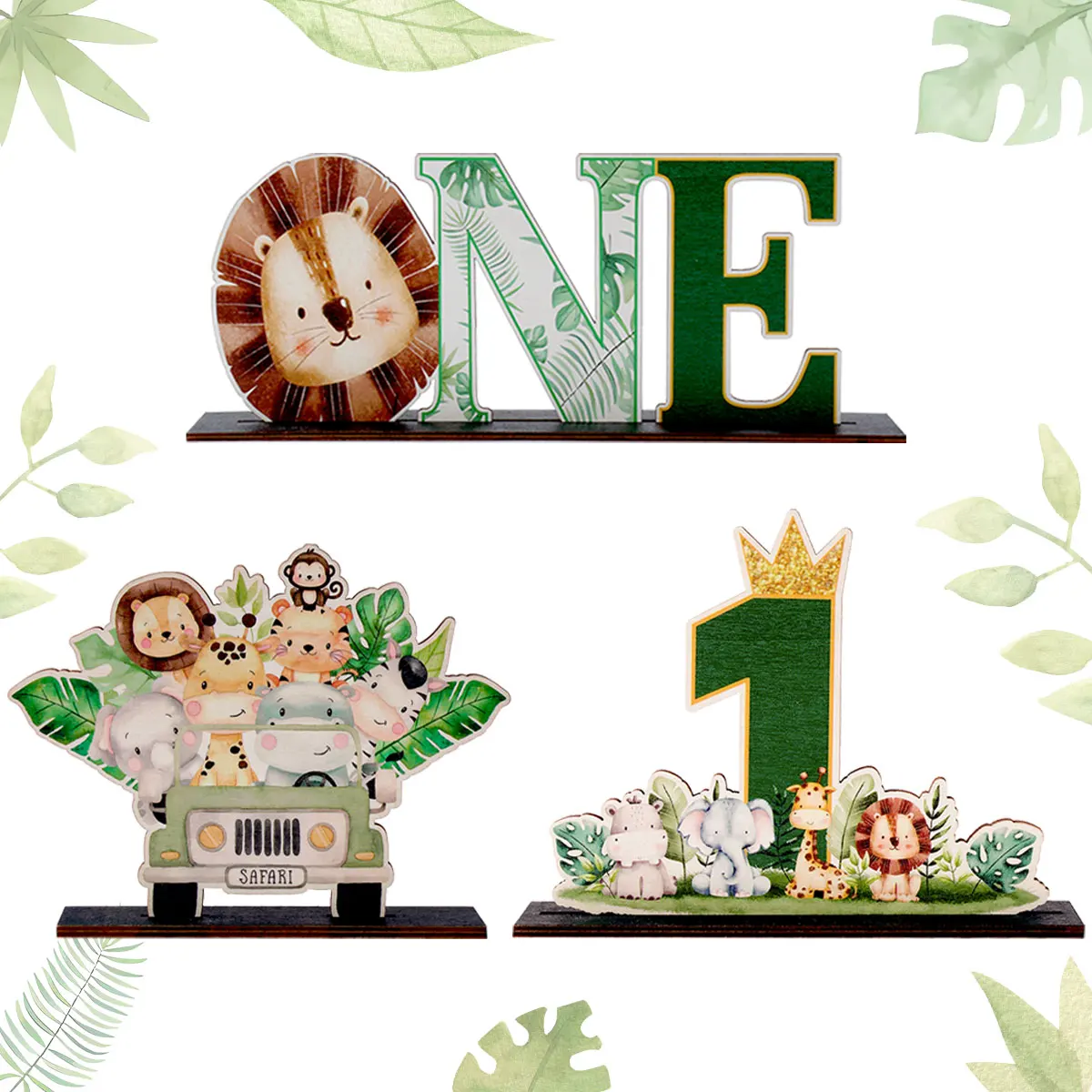 Animal-Wildone-Wooden-Ornament-Jungle-Safri-One-Year-1st-Birthday-Party ...