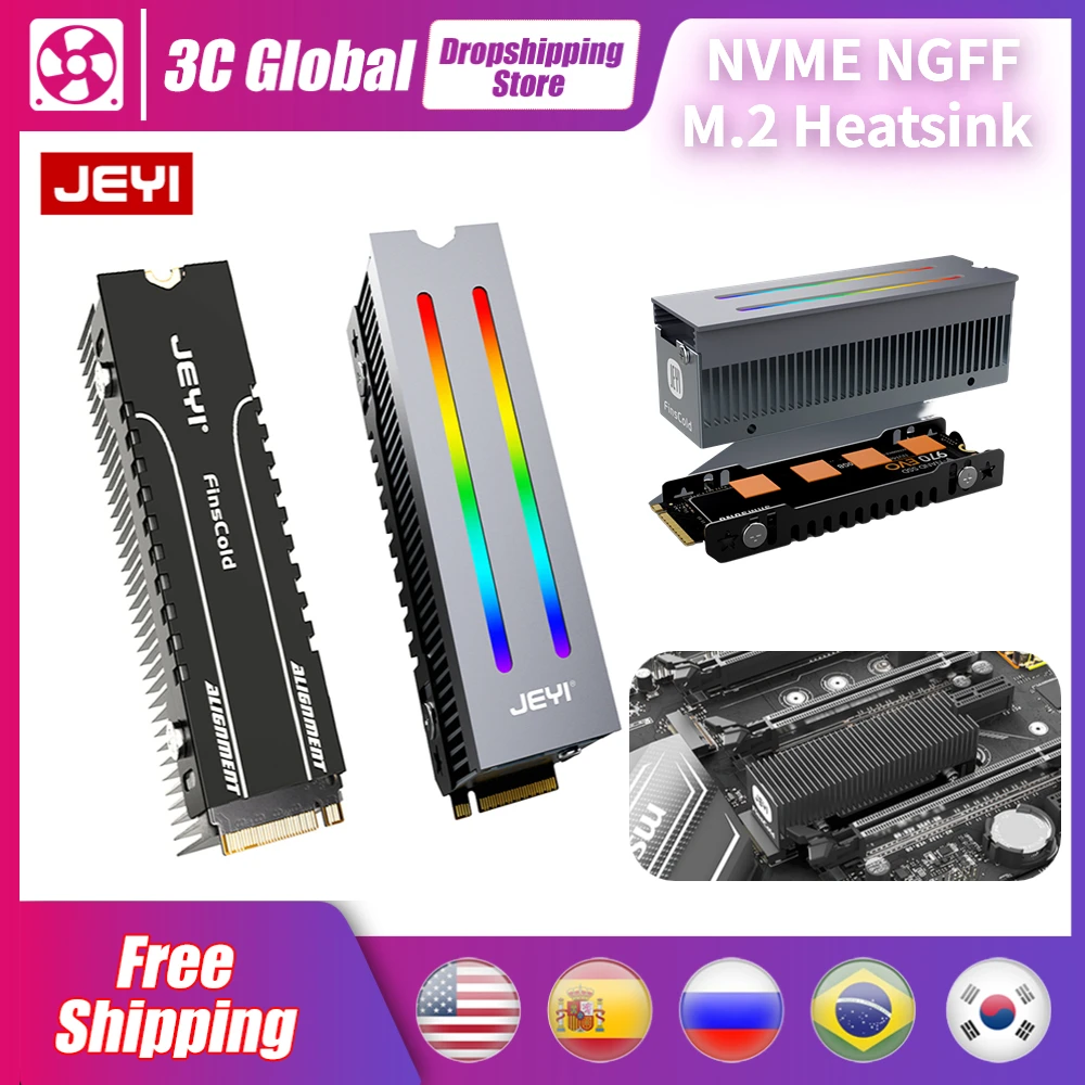 JEYI M.2 NVME SSD Cooler Heatsink Aluminum Alloy RGB Aura Sync Cooling ...