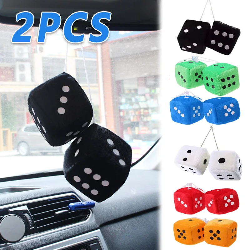 2pcs 6Cm Fuzzy Multicolor Plush Dices Car Hanging Pendant New Year Dice ...