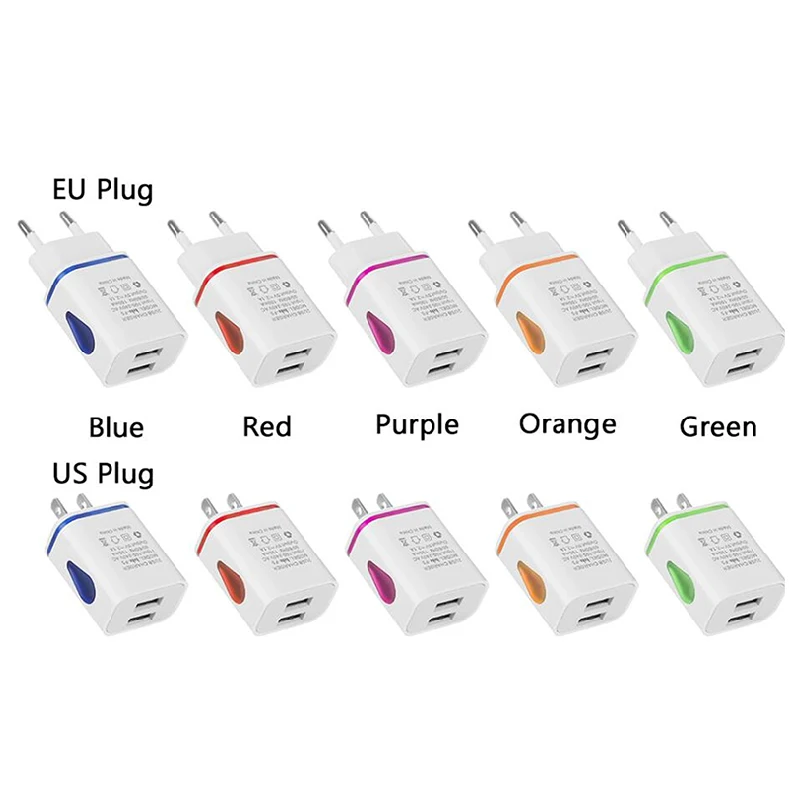 AC DC Mobile Phone Charger Adapter 5V 2A Illuminate Fast Charger 2 USB ...