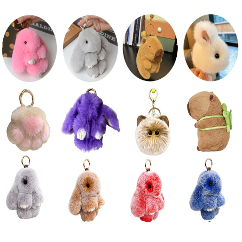 1pcs-Cute-Fluffy-Rabbit-Fur-Pompon-Bunny-Keychain-Car-Key-Chain-Jewelry ...