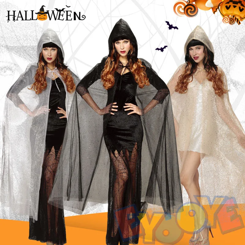 2022 Halloween Translucent Invisible Mesh Long Cloak Cape Dress Cover ...