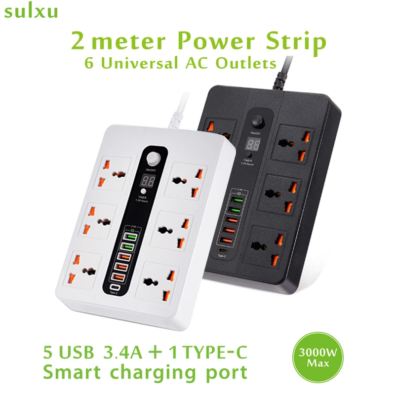 6-universal-AC-Outlet-and-6-USB-power-socket-Overload-protection-timer ...
