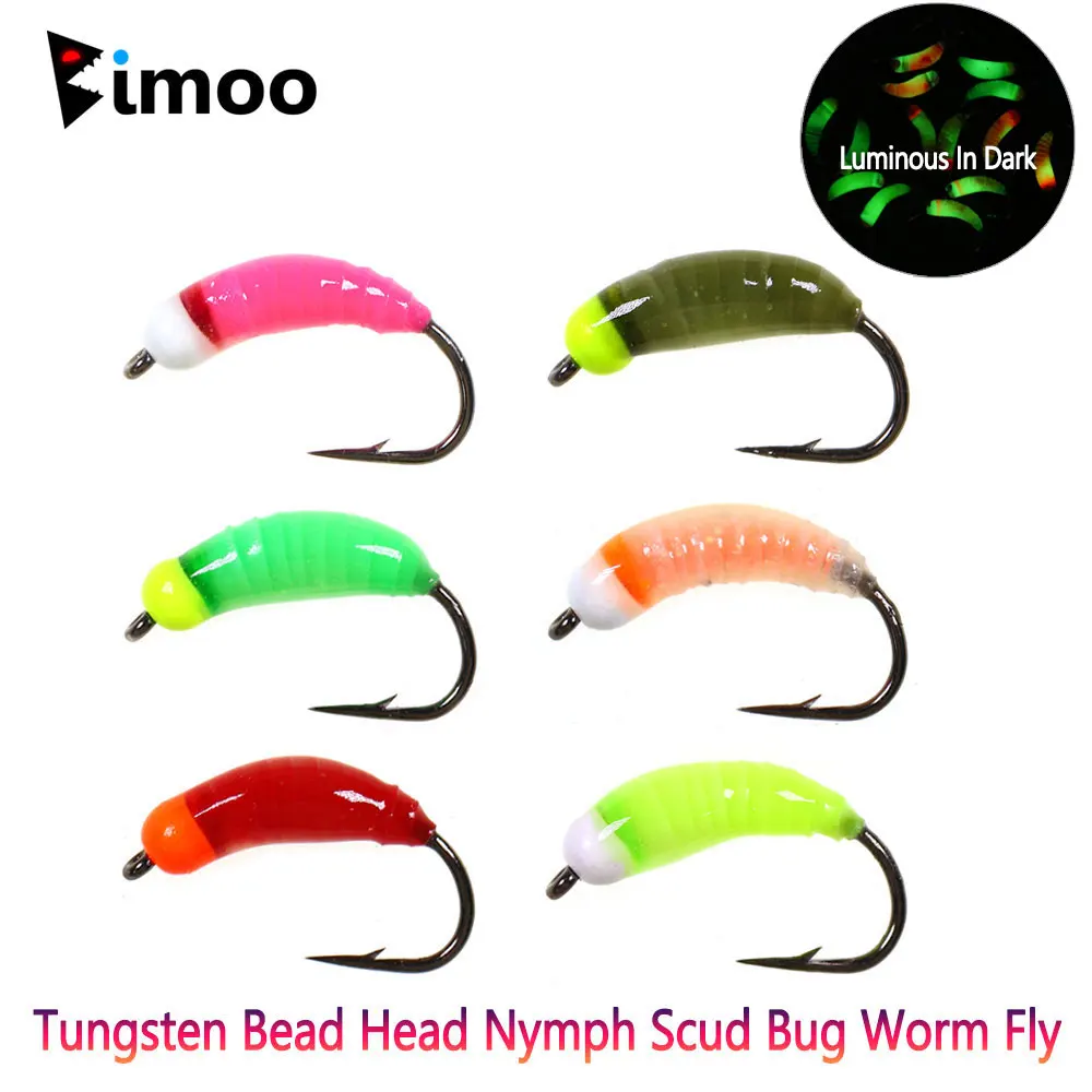 Bimoo #8 Luminous Tungsten Bead Head Nymph Scud Bug Worm Fly Barbed ...