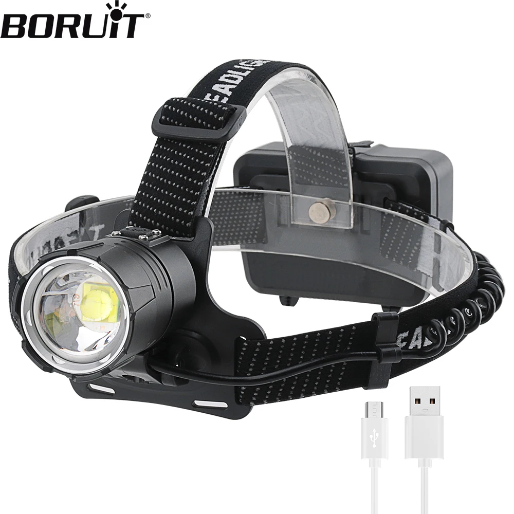 BORUiT XHP70 LED Headlamp 1800LM 30W Zoomable Headlight Waterproof ...
