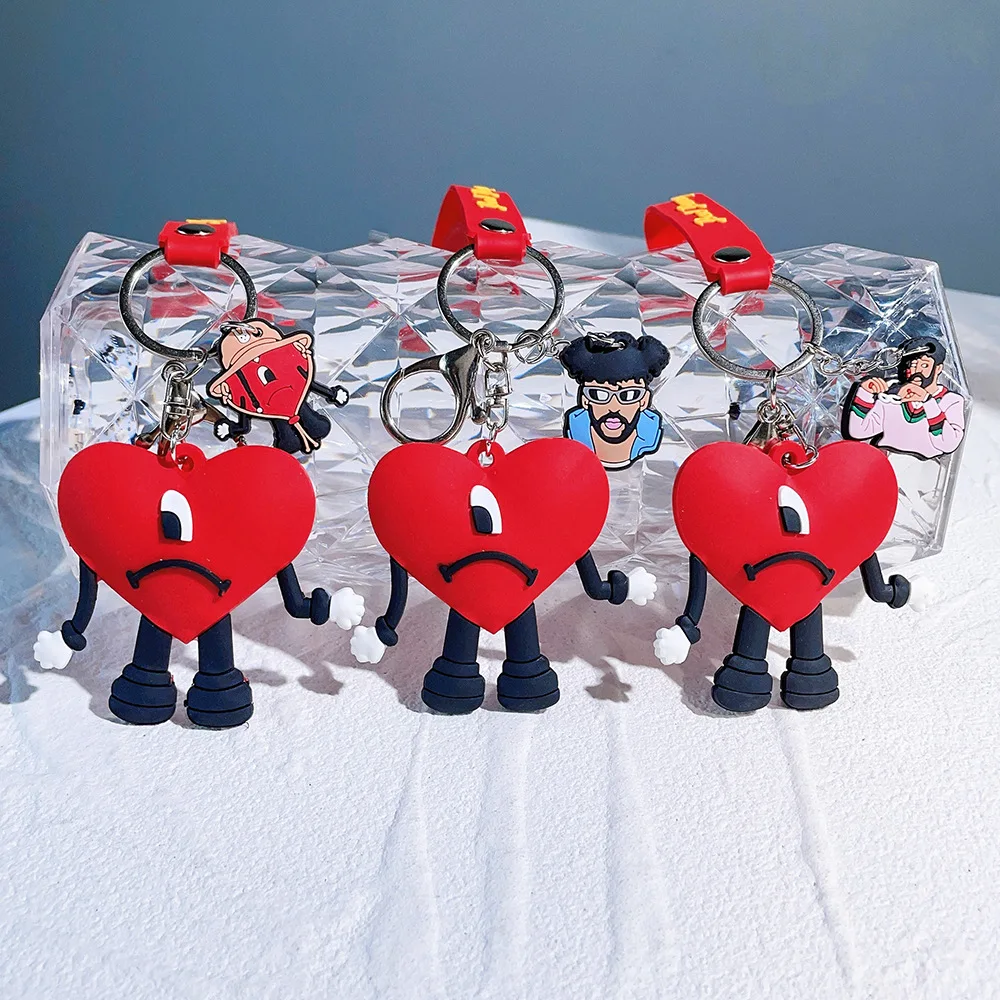 Bad Bunny Red Heart Bad Bunny Key chain Pendant Cartoon Silicone Love ...