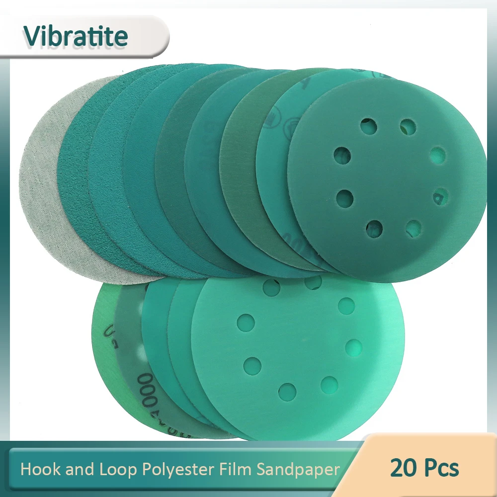 20Pcs 5 Inch 125MM 8 Holes 60 to 2000 Grits Hook and Loop Polyester Film Sandpaper Sanding Disc ...