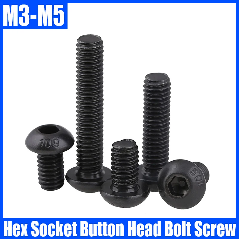 10PCS-M3-M4-M5-L-3mm-50mm-Grade-10-9-Black-Carbon-Steel-Hex-Socket ...