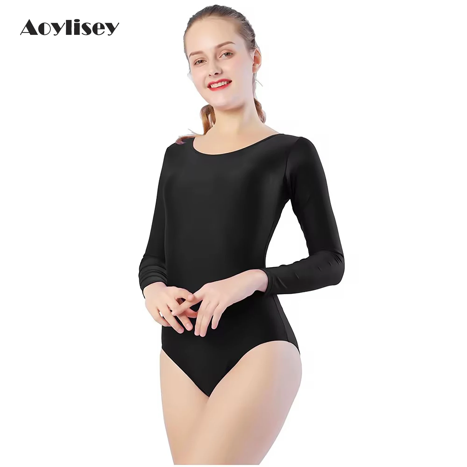 AOYLISEY-Women-s-Ballet-Skinny-Bodysuits-Long-Sleeve-Bodycon-Soop-Neck ...