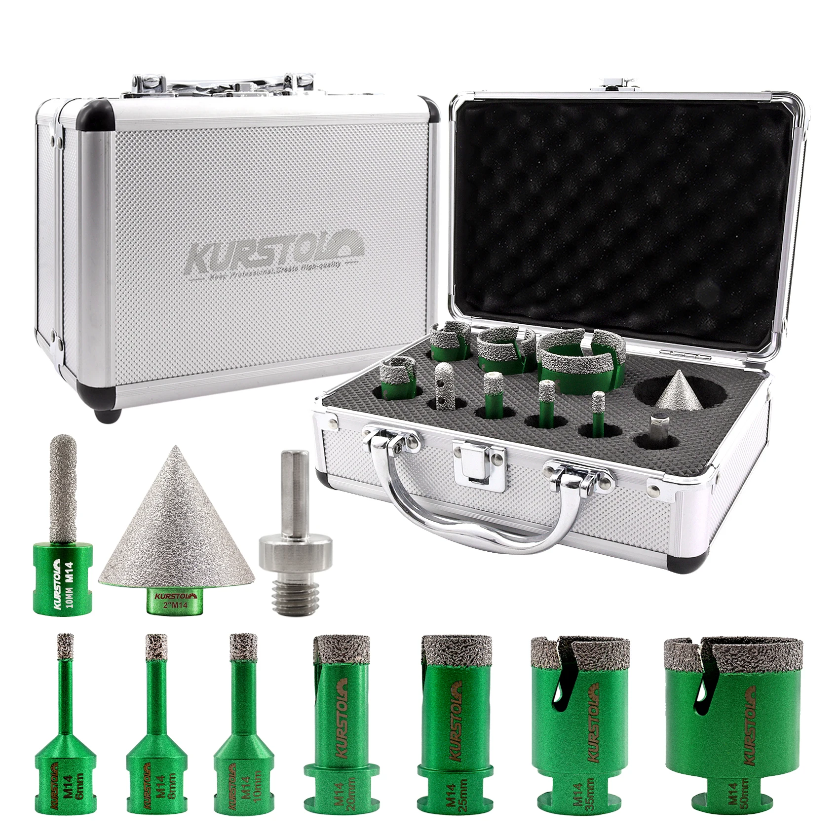 KURSTOL-10pcs-M14-6-8-10-20-25-35-50mm-Diamond-Core-Drill-Bits-10mm ...