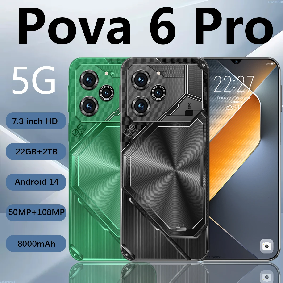 Nueva versión Global Pova 6 Pro Smartphone 22G + 2TB 7.3HD Android 14 Snapdeagon8 Gen2 8000mAh ...