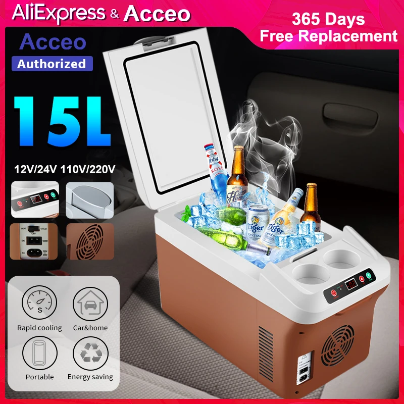 15L Mini Car Fridge 220V12V 24V Portable Hot Cool Dual Use Auto ...
