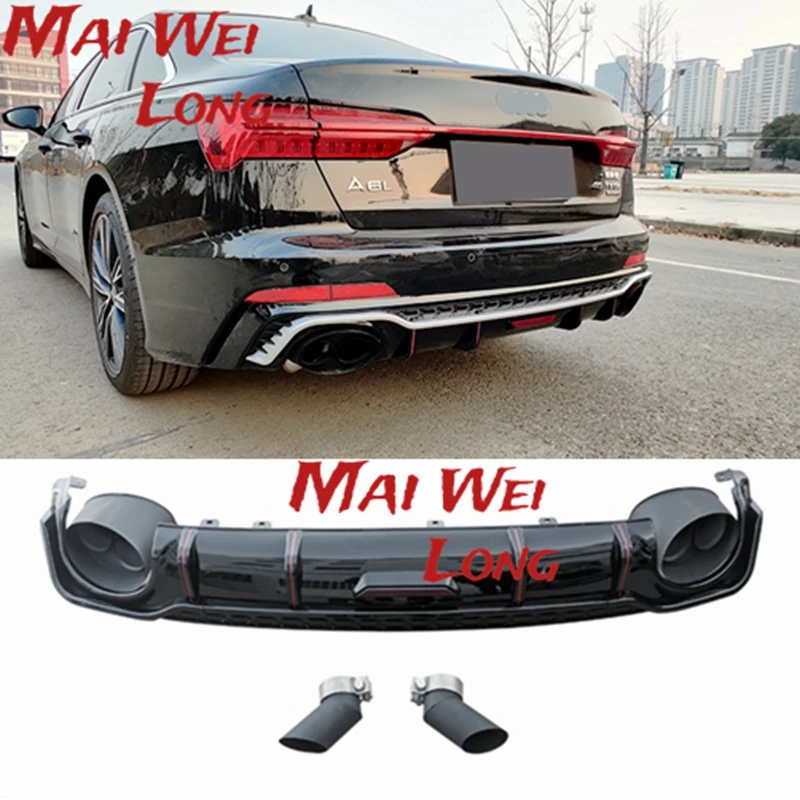 A6-Rear-Bumper-Lip-Diffuser-With-Exhaust-Muffler-Pipe-for-Audi-A6 ...