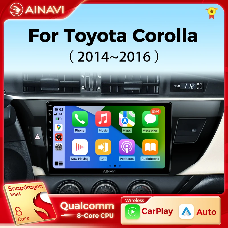 Ainavi Car radio For Toyota Corolla 11 2012-2016 E170 E180 Carplay Android auto Qualcomm Car ...