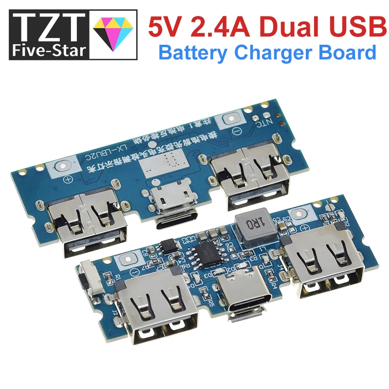Micro/Type-C USB 5V 2.4A Dual USB 18650 Boost Battery Charger Board ...