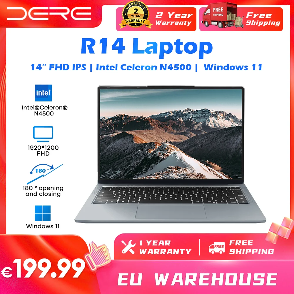 2023-Novo-DERE-R14-Laptop-de-14-polegadas-FHD-1920-1200-Dupla-WiFi-12GB ...