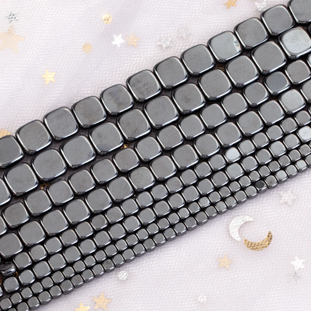 3/4/6/8mm Natural Stone Beads Flat Fillet Cube Black Hematite Loose ...