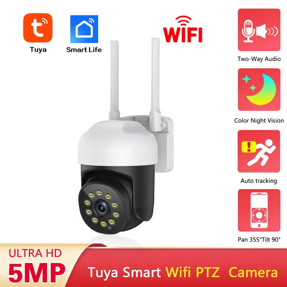 5MP-Tuya-Smart-Wifi-PTZ-Security-Camera-Outdoor-Auto-Tracking-Wireless ...