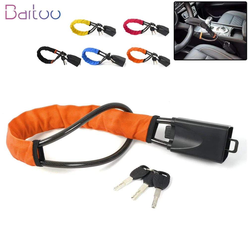 Universal Steering Wheel Lock With Seat Belt Socket 5mm Thick Braided ...