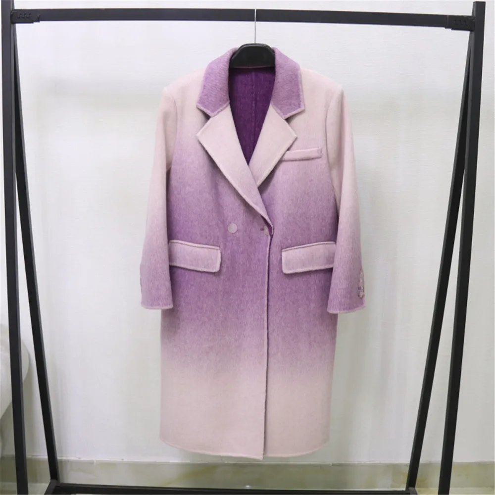 Gradient-Wool-Coats-for-Women-Mid-length-Double-breasted-Double-sided ...