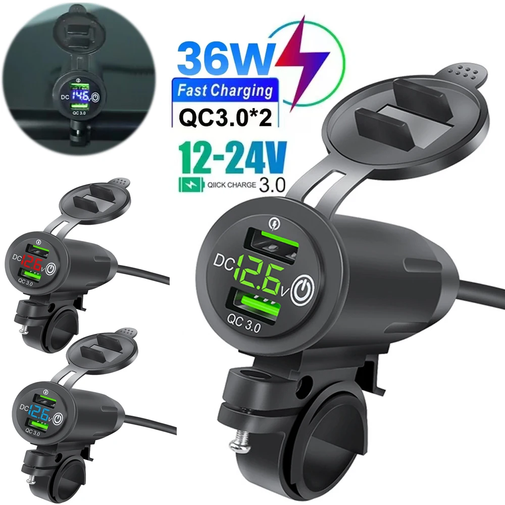 Motorcycle-Modified-Charger-Fast-Charger-Dual-QC3-0-USB-LED-Voltmeter ...