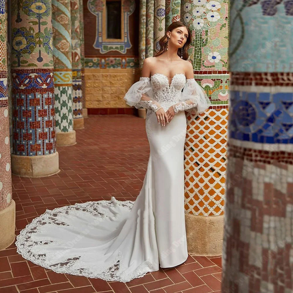 Romantic-Mermaid-Wedding-Dresses-For-Women-Smooth-Satin-Finish-Bride ...