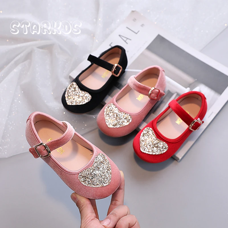 Kids-Glitter-Heart-Patch-Velvet-Shoes-Girl-2024-Spring-New-Ballet-Flats ...