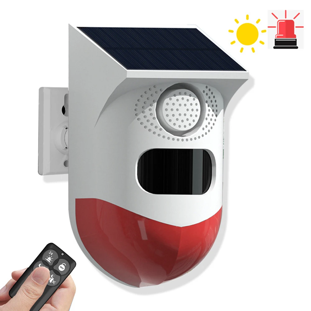 Solar-Motion-Sensor-Alarm-Remote-Control-Security-Infrared-Siren-120dB ...