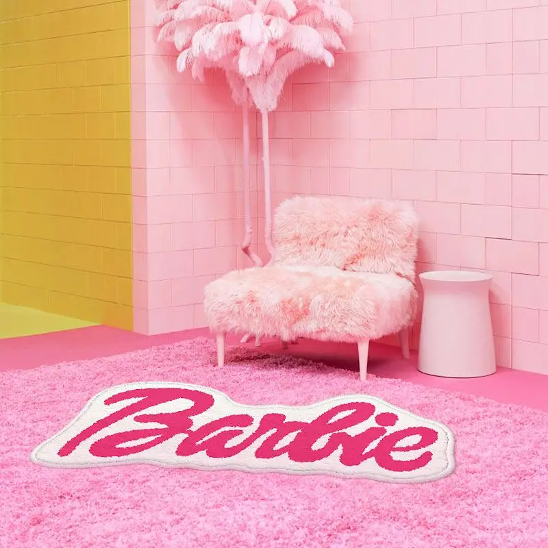 Fashion-Barbie-Carpet-Pink-Letter-Printed-Lounge-Rug-Kenough-Irregular ...