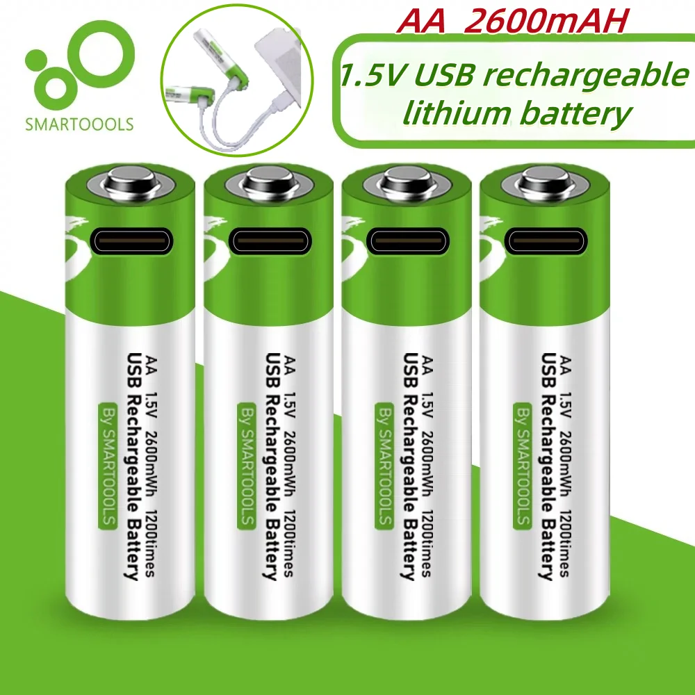 Original 1.5V AA USB Rechargeable Batteries 2600 MWh Li-ion Battery for ...