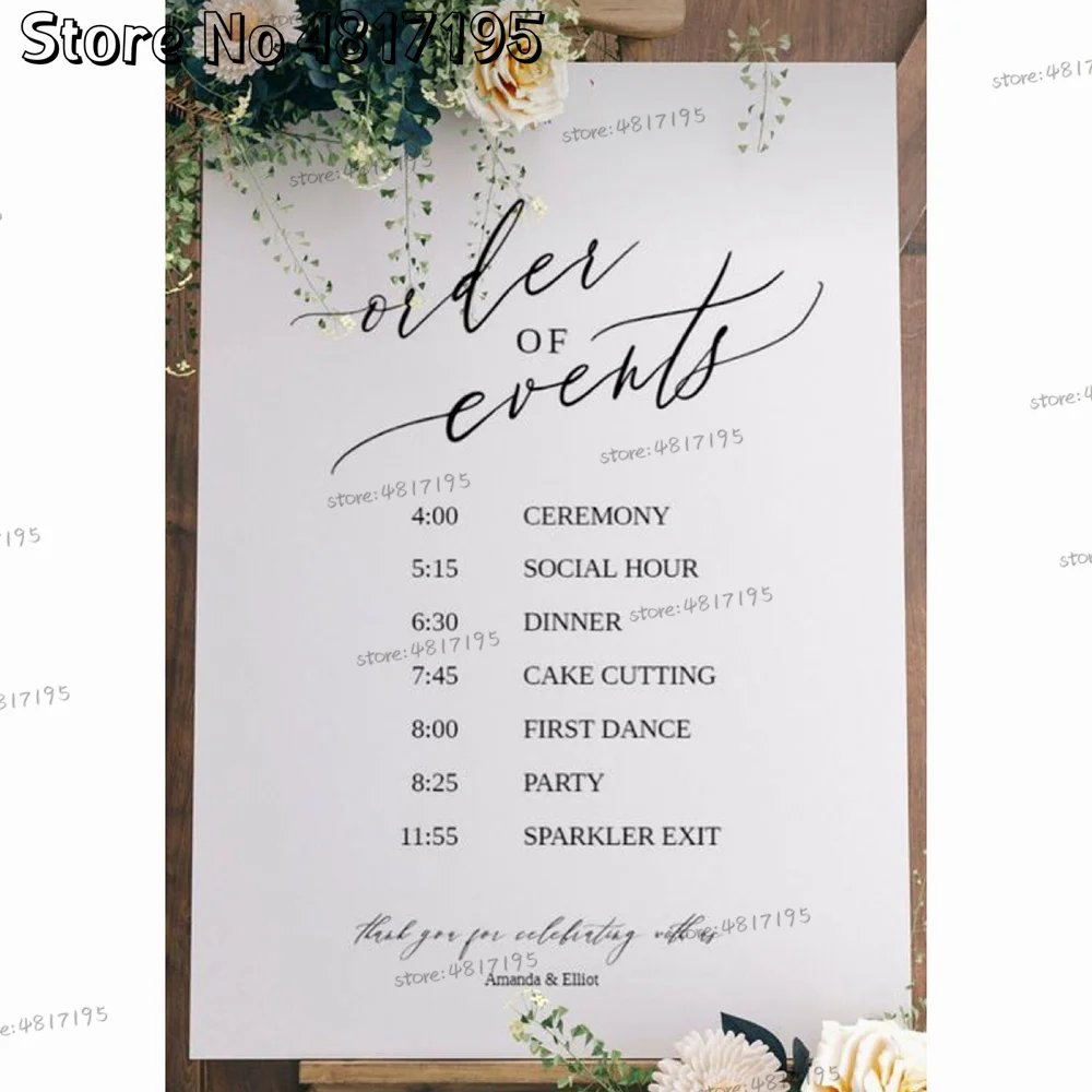 Sample Reception Order Of Events Wedding Timeline Custom Name Dates