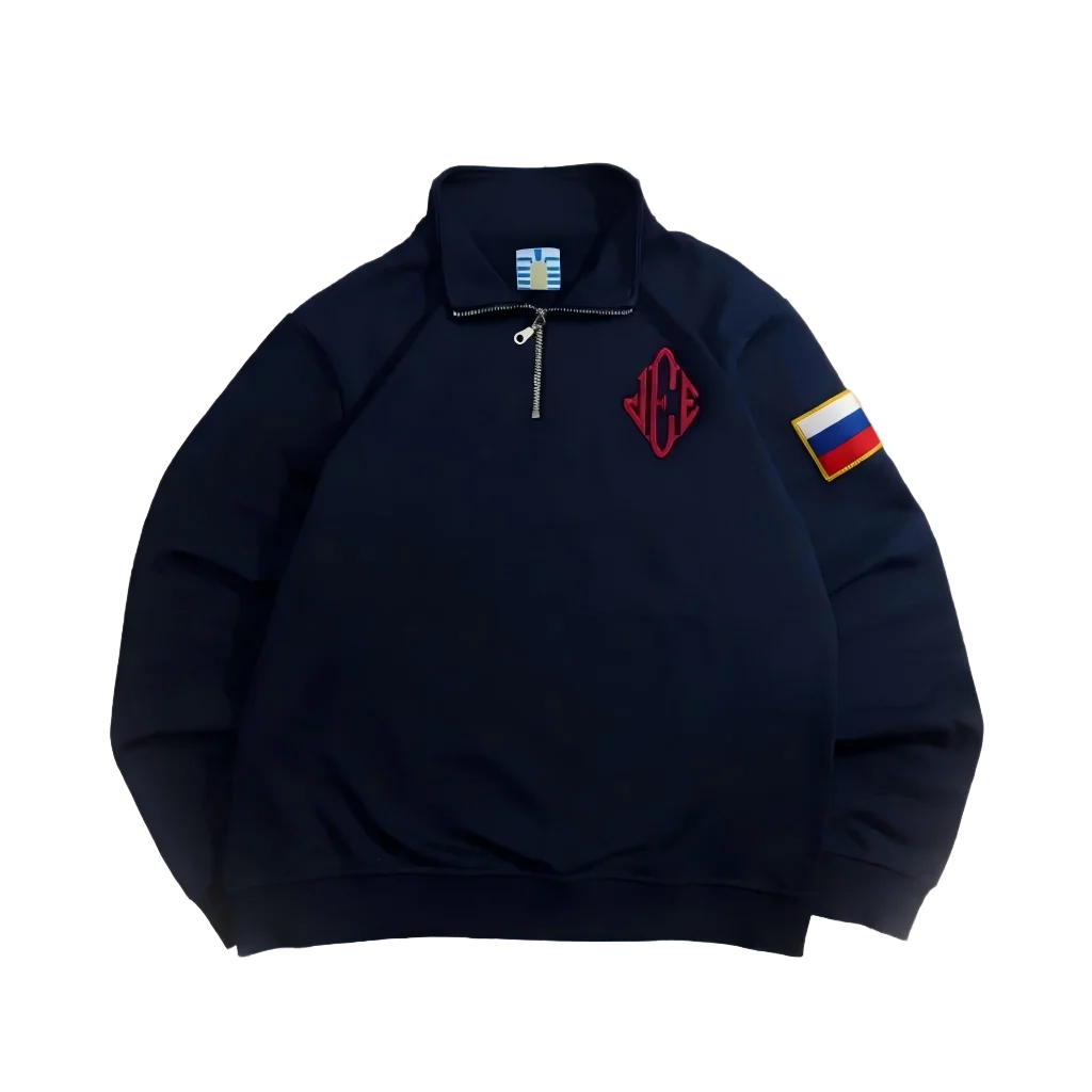 Embroidered Russian Flag with Quarter Zipper Polo Shirt Y2k Harajuku ...