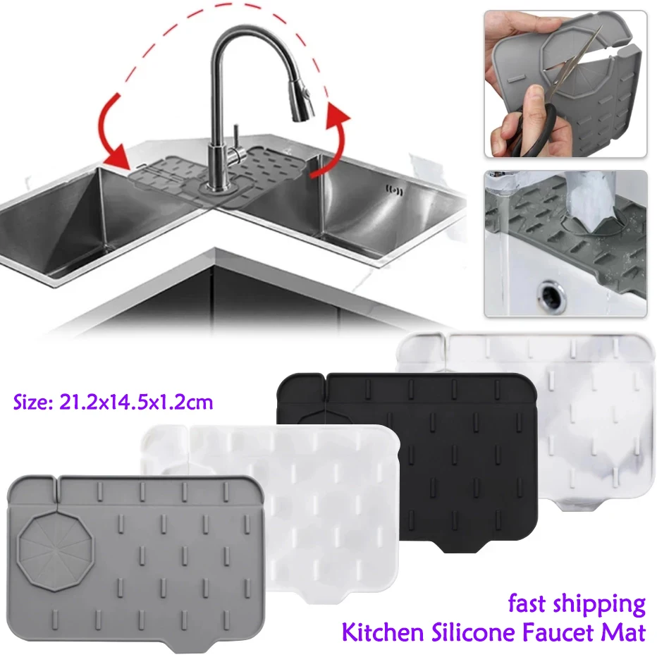 Kitchen Silicone Faucet Mat Absorbent Mat Sink Splash Guard Drain Pad ...