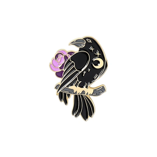 Gothic Crow Enamel Pins Custom Starry Raven Skull Punk Brooches Bag ...