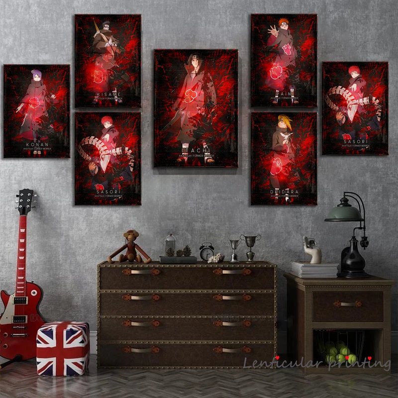 Anime Naruto HD Akatsuki Poster Living Room Decoration Black and Red ...