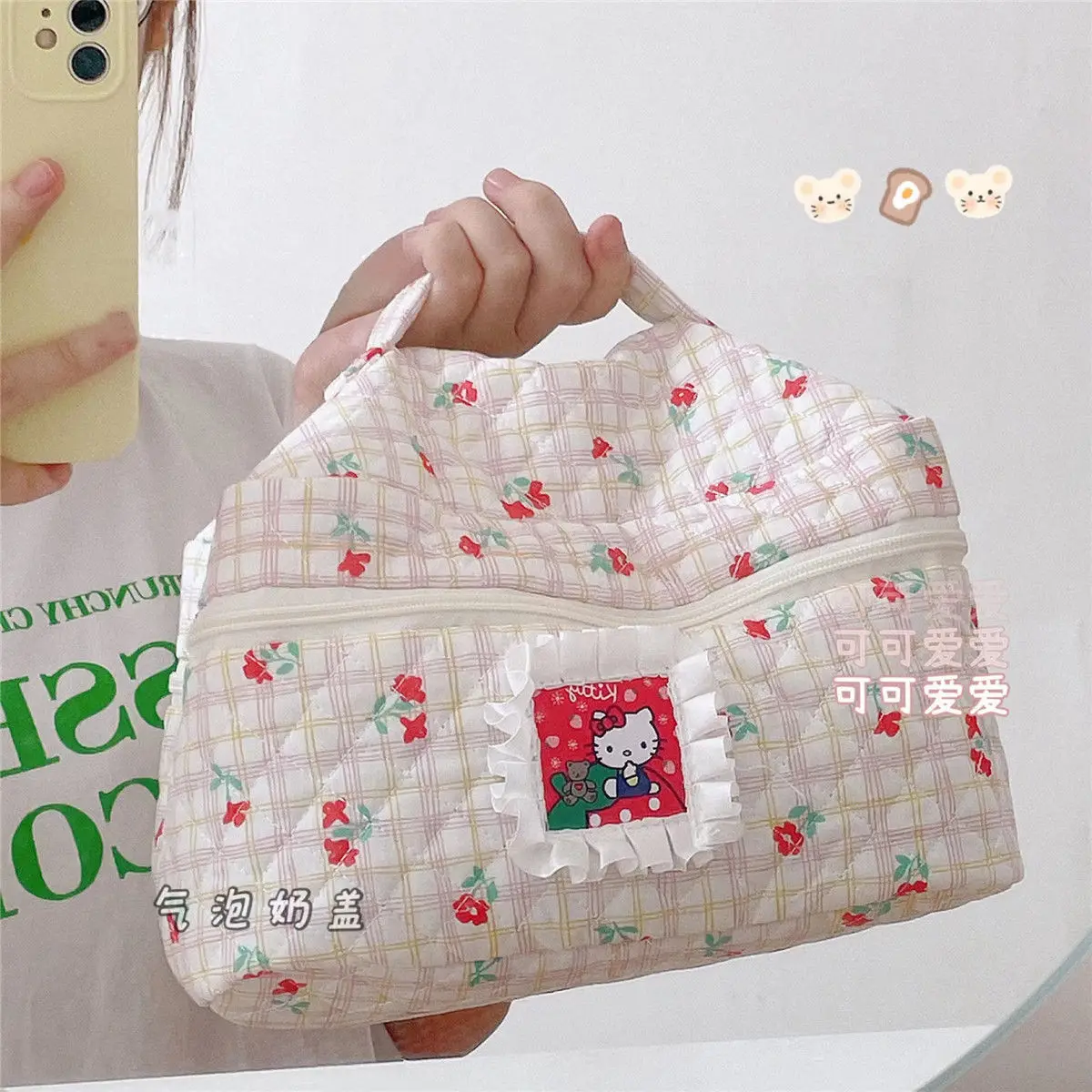 Sanrio hello kitty Cosmetic Bag Travel Large Capacity Floral Storage ...