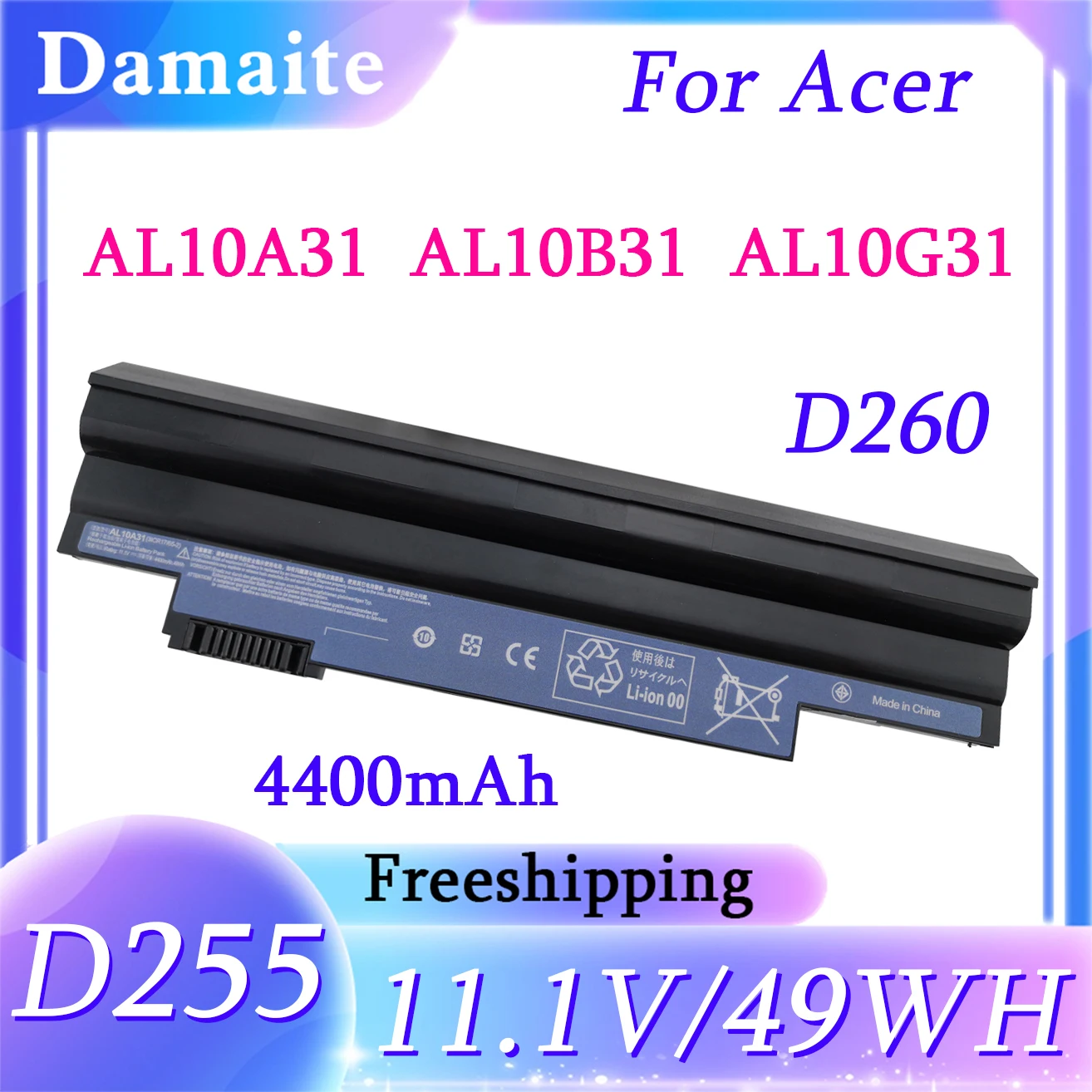 4400mAh D255 D260 Laptop Battery for Acer Aspire ONE 522 722 AOD255 ...